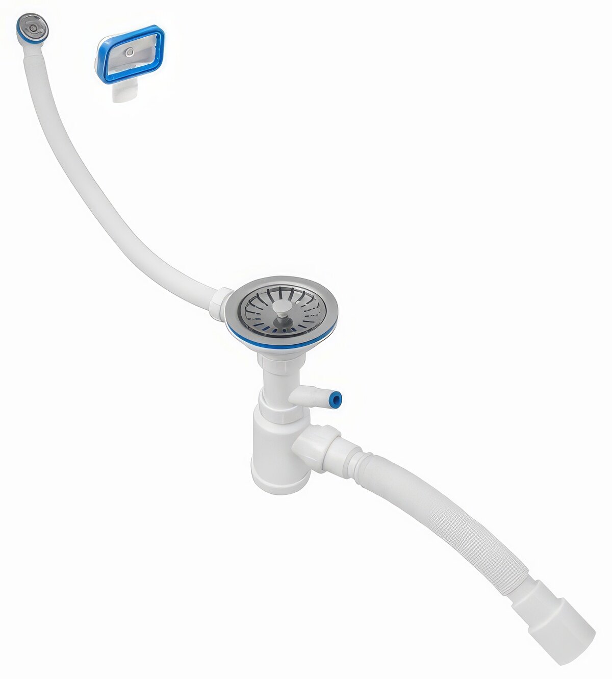 Сифон для мойки MasterProf 3.1/2"х40 2 перел, отвод стир. маш. пласт. шток с гибкой трубой 40х32/40