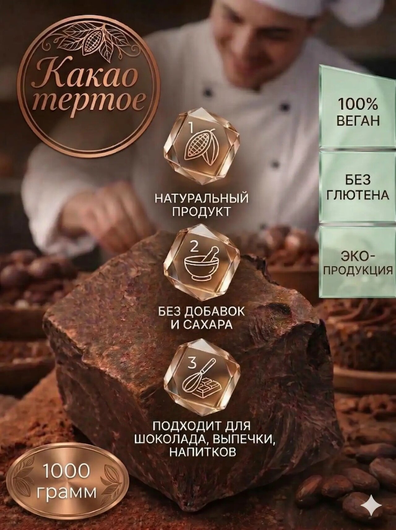 Какао тертое натуральное, Венесуэла (1кг)