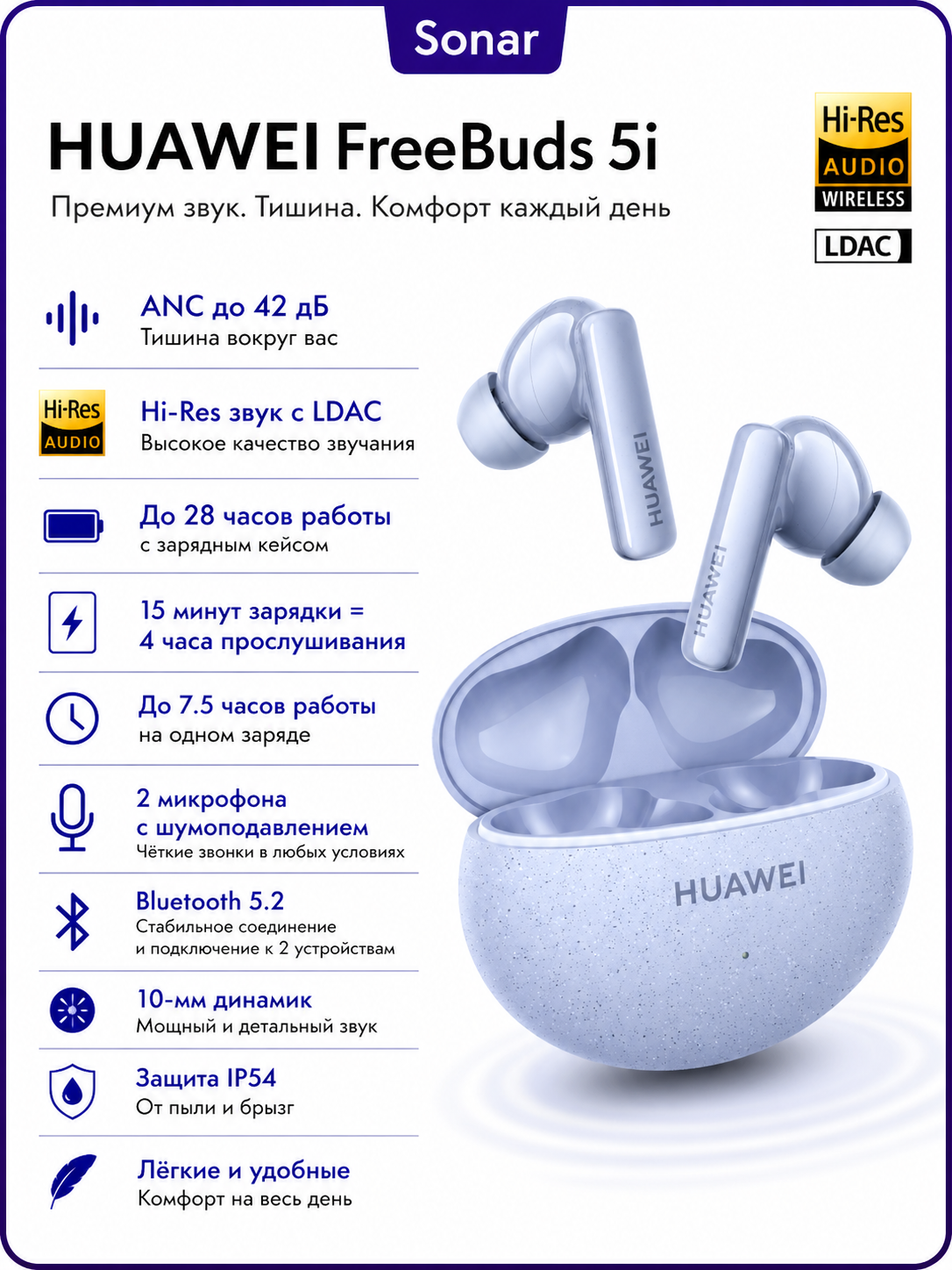 HUAWEI FreeBuds 5i TWS беспроводные наушники