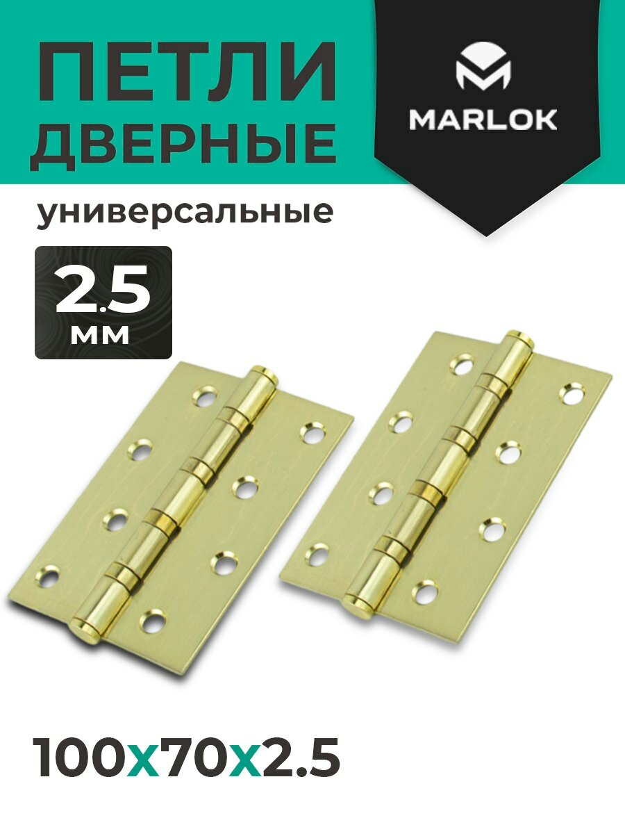Петли дверные комплект 2-ух накладных петель универсальных 100х70х2,5 SB(золото матовое) MARLOK