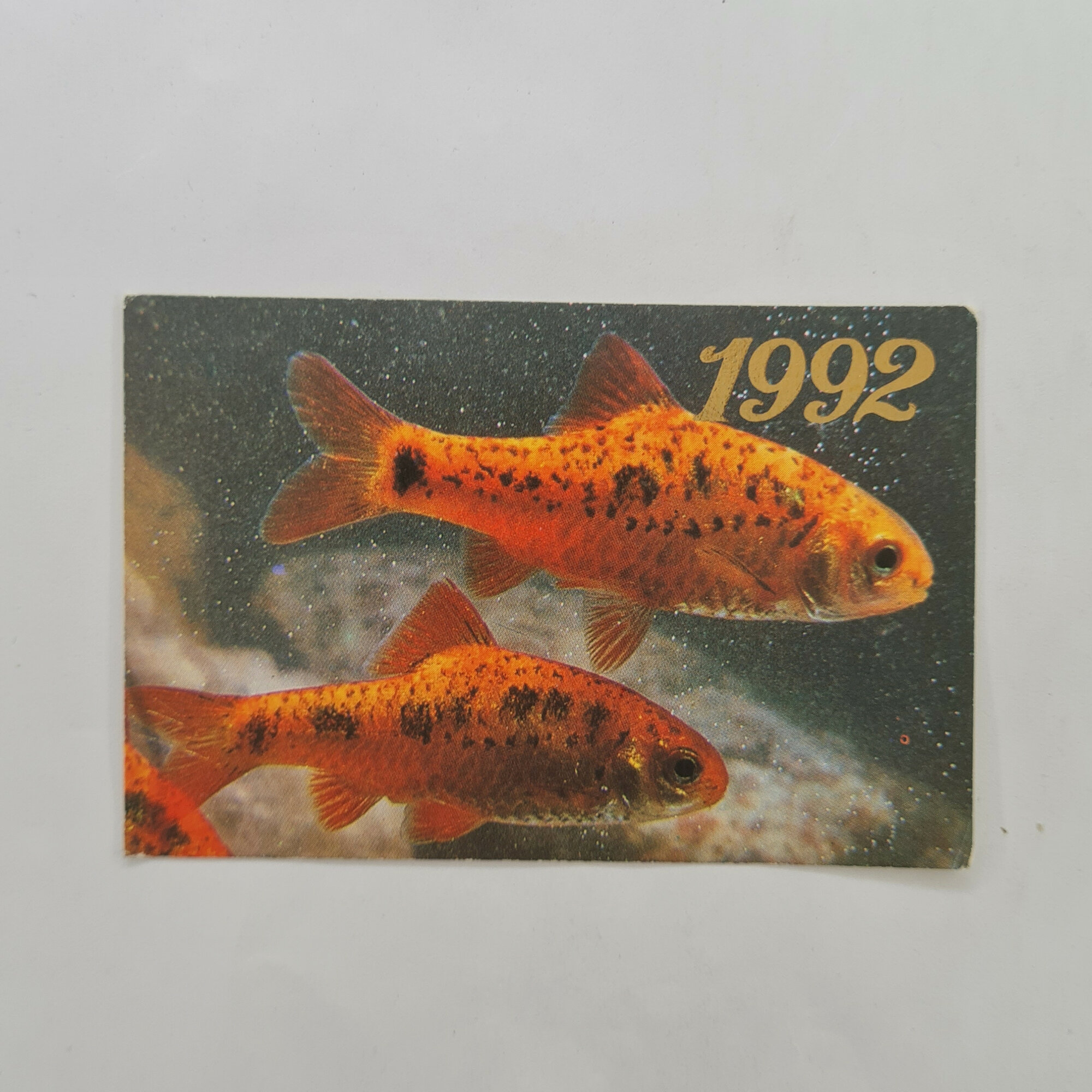 Карманный календарик 1992. Золотые гурами на фоне водорослей. Календарь винтажный