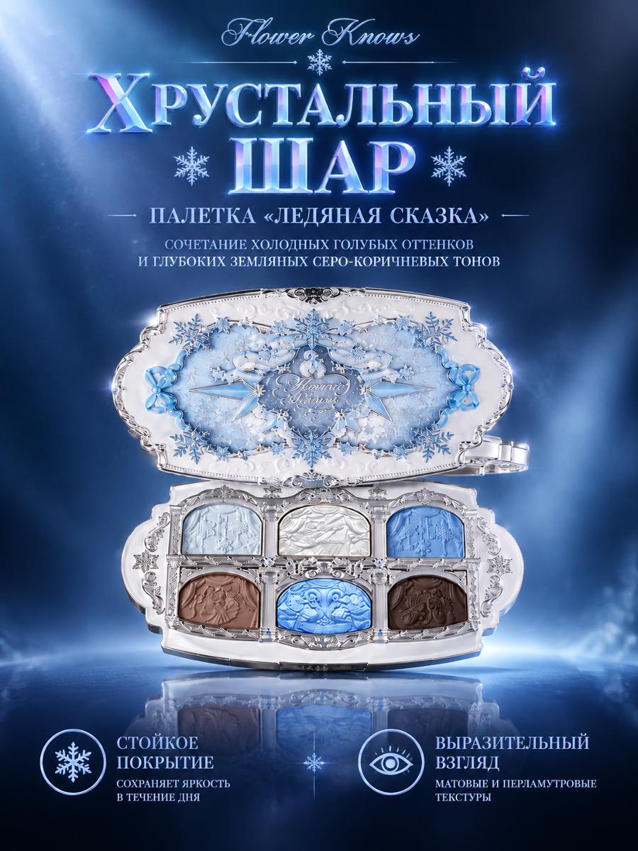 Тени для век (тени) Flower Knows Snow Ballet, шестицветная палетка, мерцающие