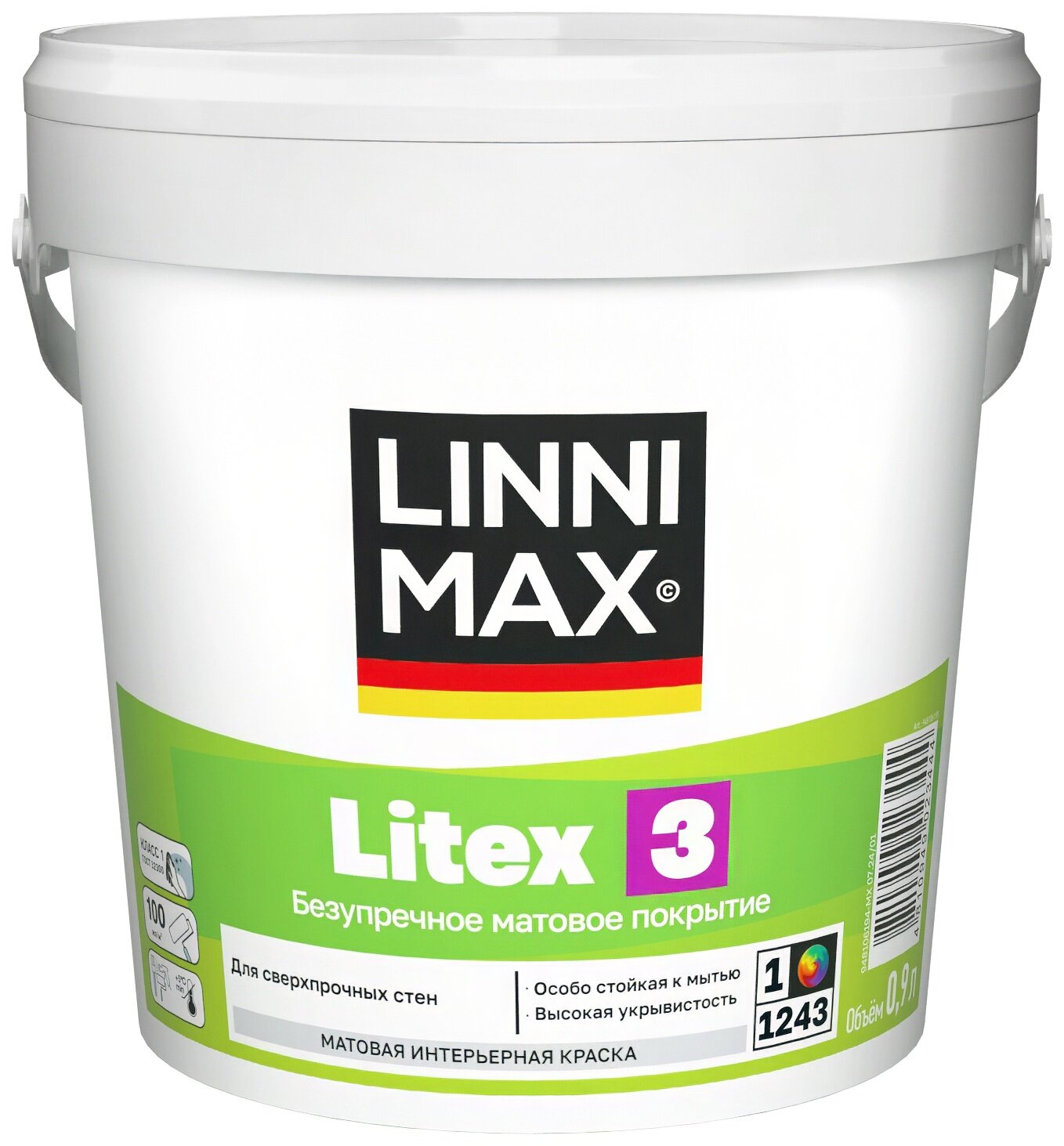 Краска LINNIMAX Litex 3 /Литекс 3 в/д интерьерная База 1 0,9 л