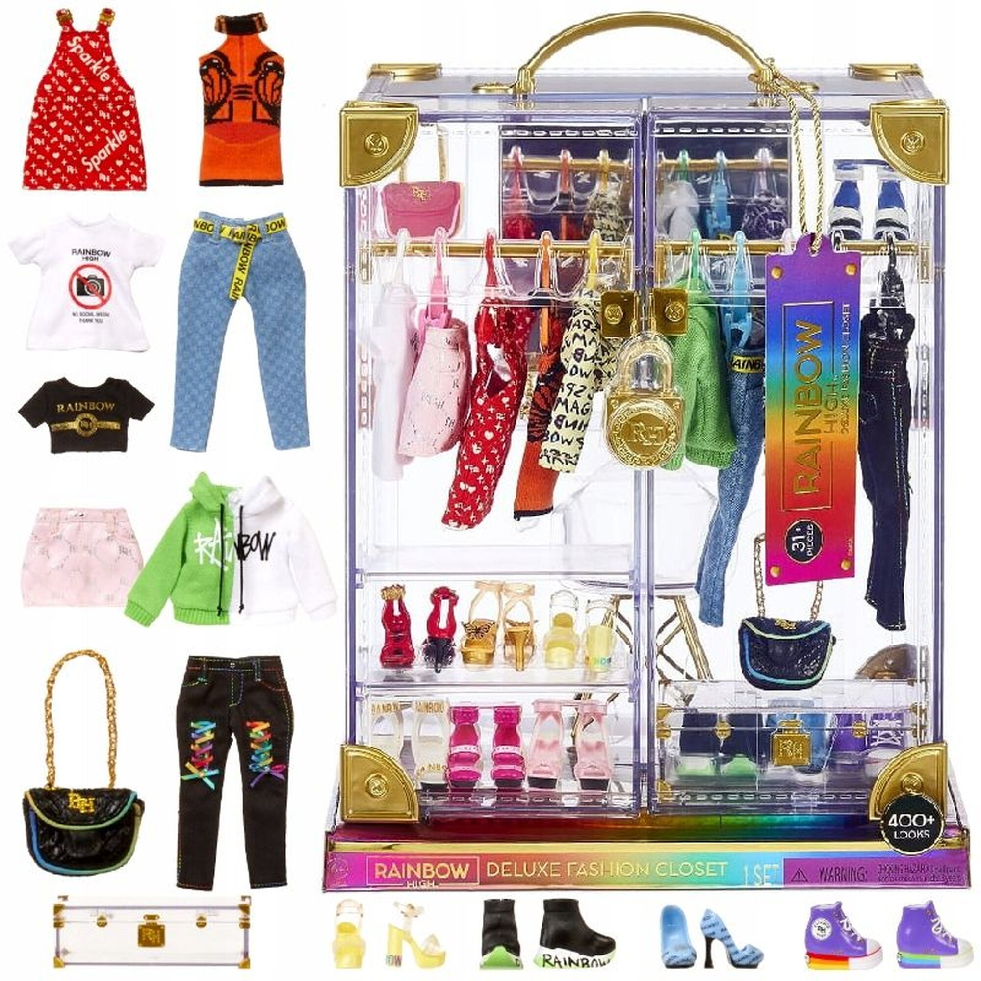 Мебель для кукол Rainbow High - Высокий платяной шкаф для кукол с одеждой и аксессуарами - Рейнбоу Хай 574323