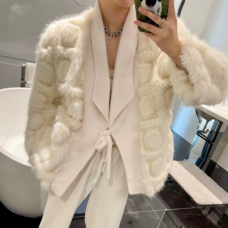 Осенне-зимняя новинка из искусственного меха лисы, зимнее женское пальто из искусственного меха лисы в молодежном стиле, вязаный свитер, шуба