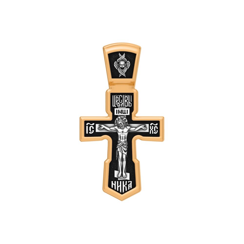 Крестик, серебро, 925 проба, чернение, золочение