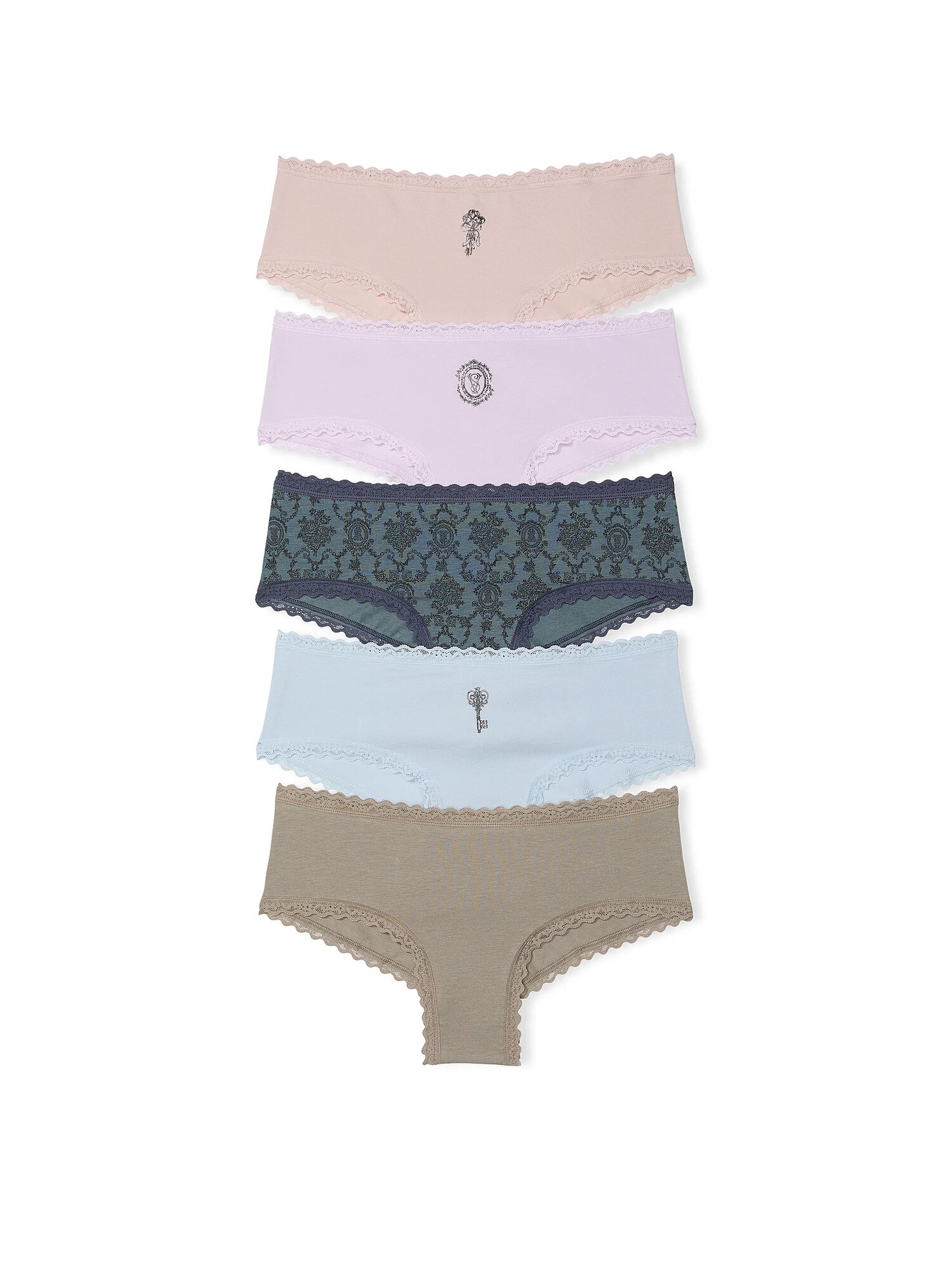 Трусы 5-Pack Cotton Lace-Waist Cheeky Panties, комплект