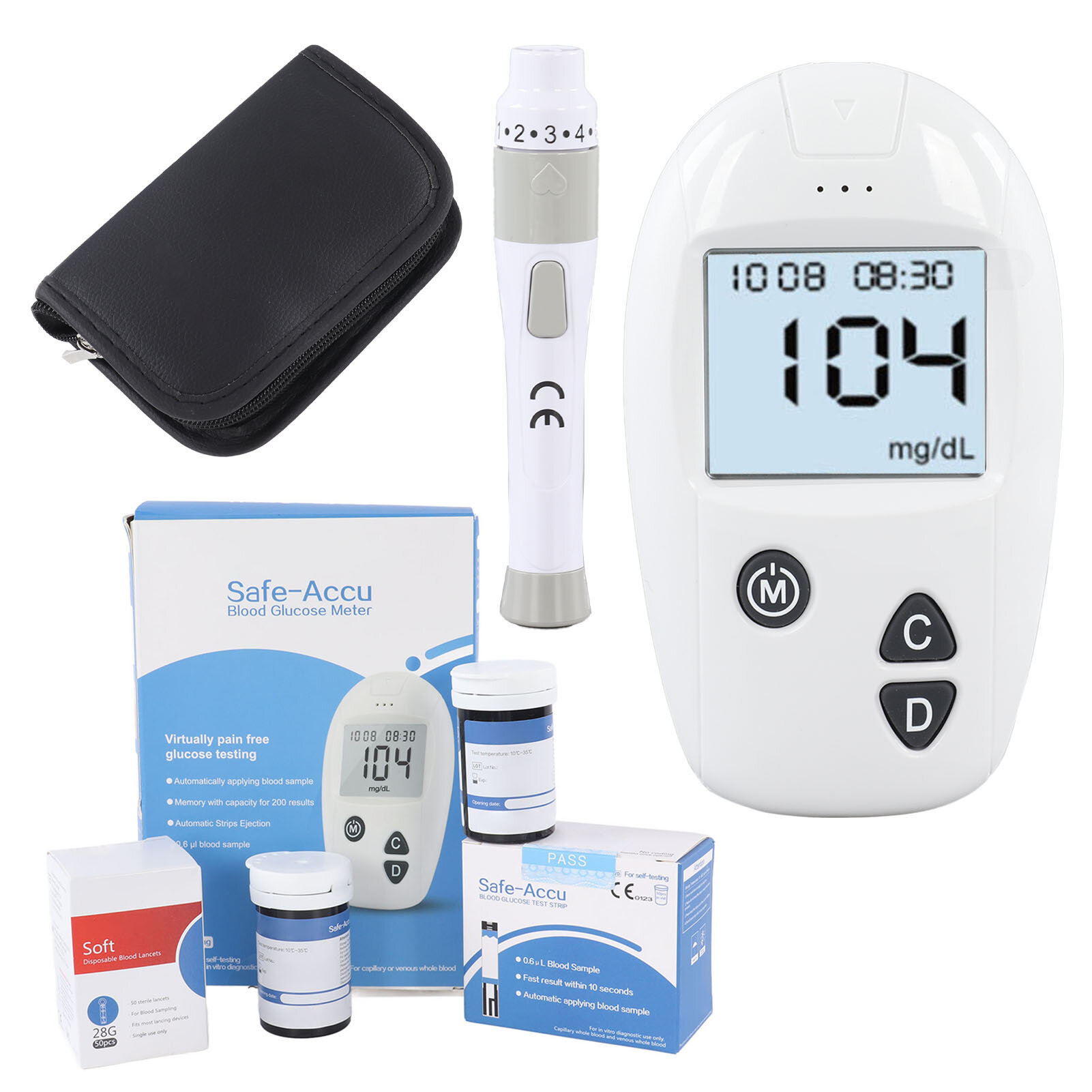 Комплект монитора уровня глюкозы в крови, 50 шт. тестовые полоски, 50 шт. ланцеты, автоматический тестер уровня сахара в крови с прокалывающей ручкой, тип 1 (мг/дл)