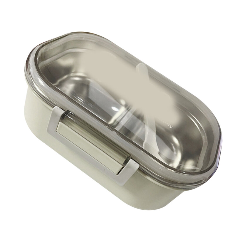 Ланч-бокс из нержавеющей стали в корейском стиле с 2 отделениями, коробка для бенто, металлический контейнер для еды для детей, взрослых, учеников, офисных работников, бежевый