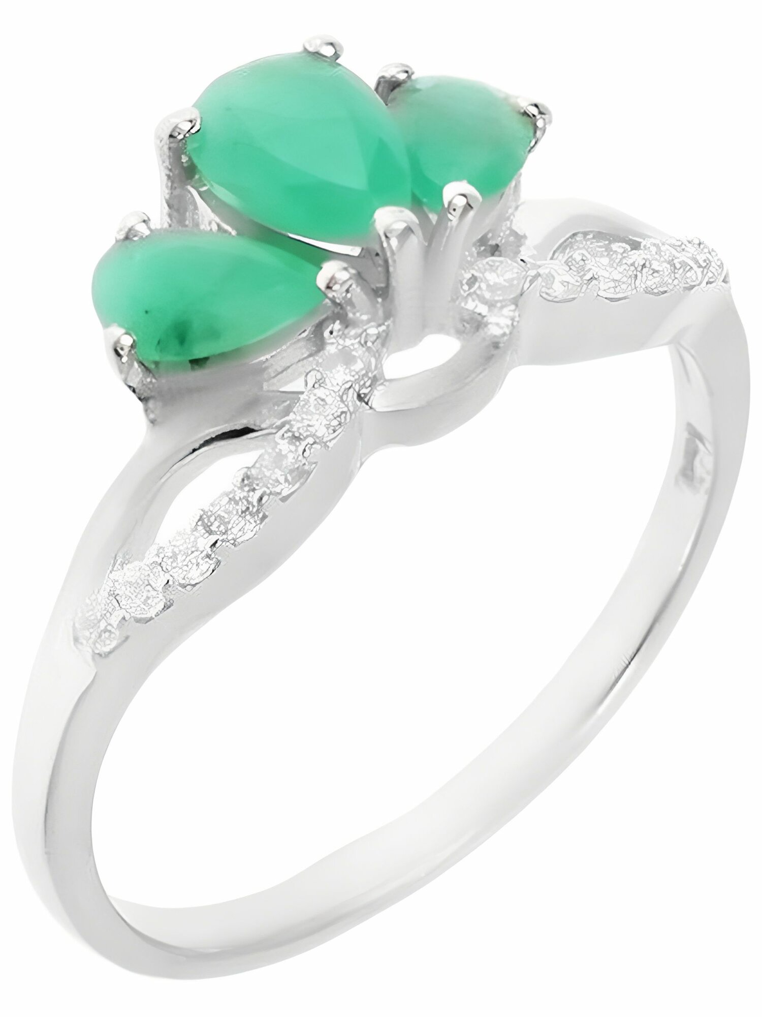 Кольцо тонкое, серебро, 925 проба, родирование, изумруд, фианит