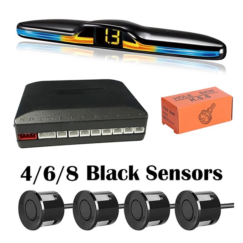4/6/8 комплект датчиков парковки, автомобильный реверсивный резервный радар, электроника, задний автоматический детектор, комплект безопасной помощи, зуммер, 4 Sensors, Black
