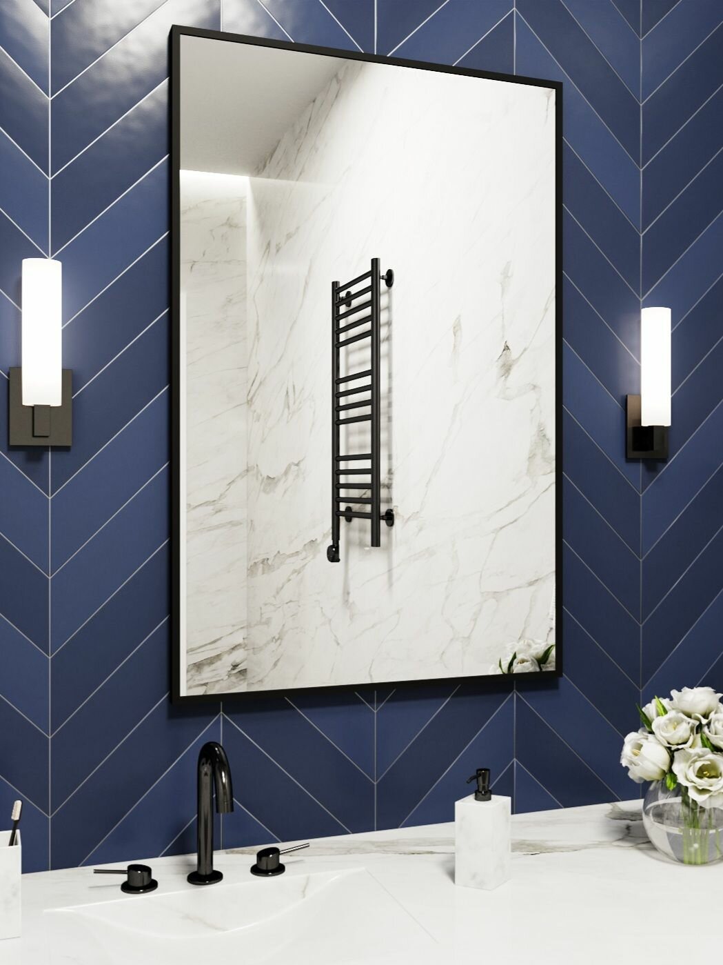 Зеркало в ванную в алюминиевой раме MOONRISE 80х60 см. Черное