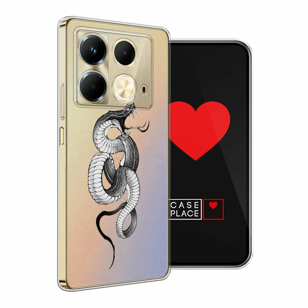 Чехол на Infinix Note 40 / Инфиникс Нот 40 с принтом Монохромная змея рисунок, прозрачный — фото 1
