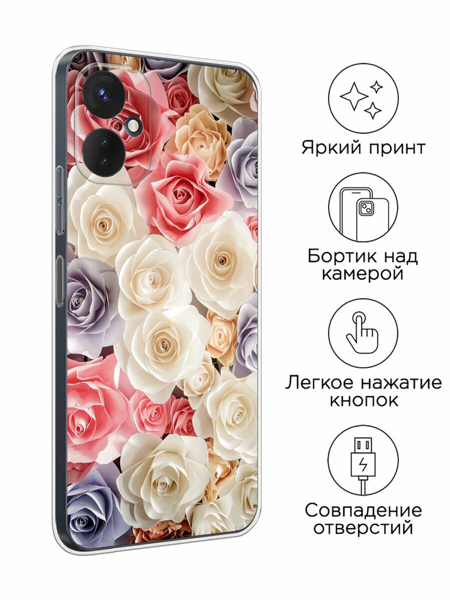 Чехол на Tecno Spark 9 Pro / Техно Спарк 9 Про с принтом "Пастельные розы" — фото 1