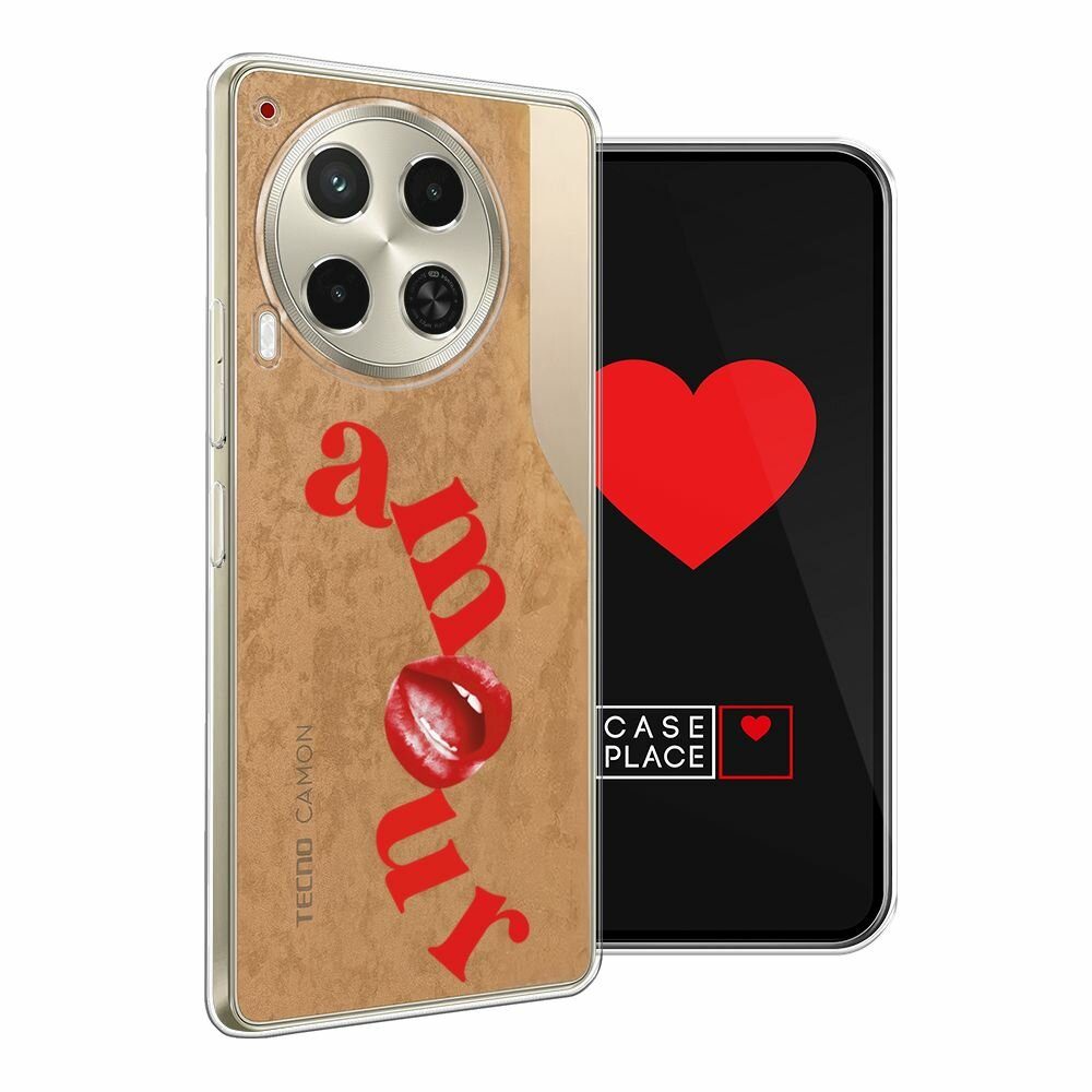 Чехол на Tecno Camon 30 4G / Текно Камон 30 4G с принтом "Amour lips - 14 февраля", прозрачный — фото 1