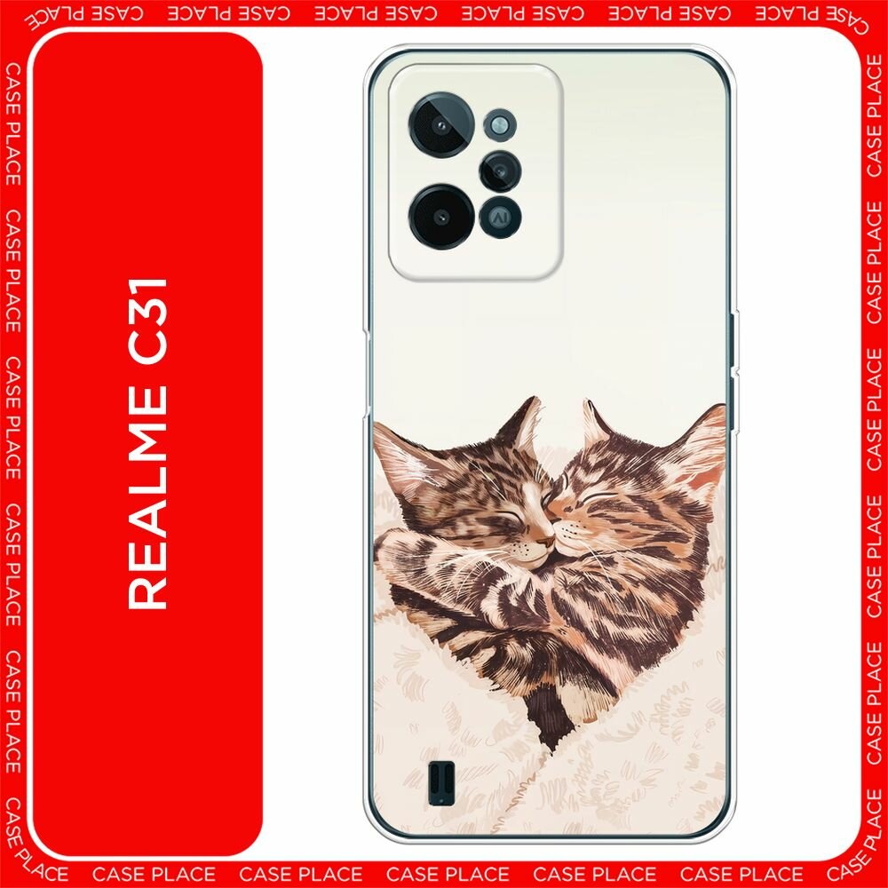Чехол на Realme C31 / Реалми C31 с принтом "Влюбленные котейки - 14 февраля"