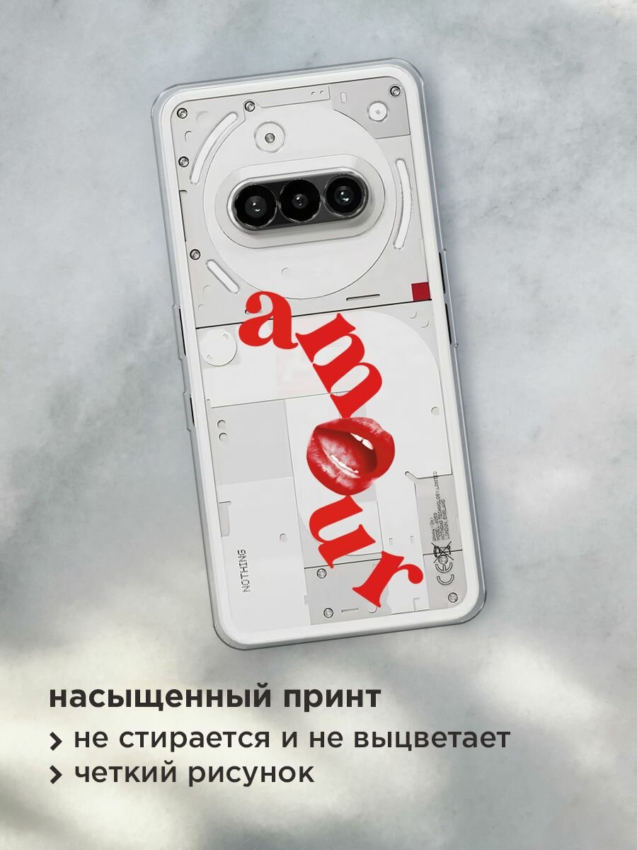 Чехол на Nothing Phone 3a / Нотинг Фон 3а с принтом "Amour lips - 14 февраля", прозрачный — фото 1