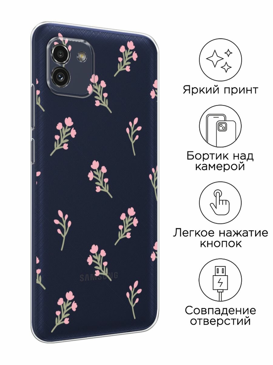 Чехол на Samsung Galaxy A03 / Самсунг Галакси А03 с принтом "Цветущие веточки", прозрачный — фото 1