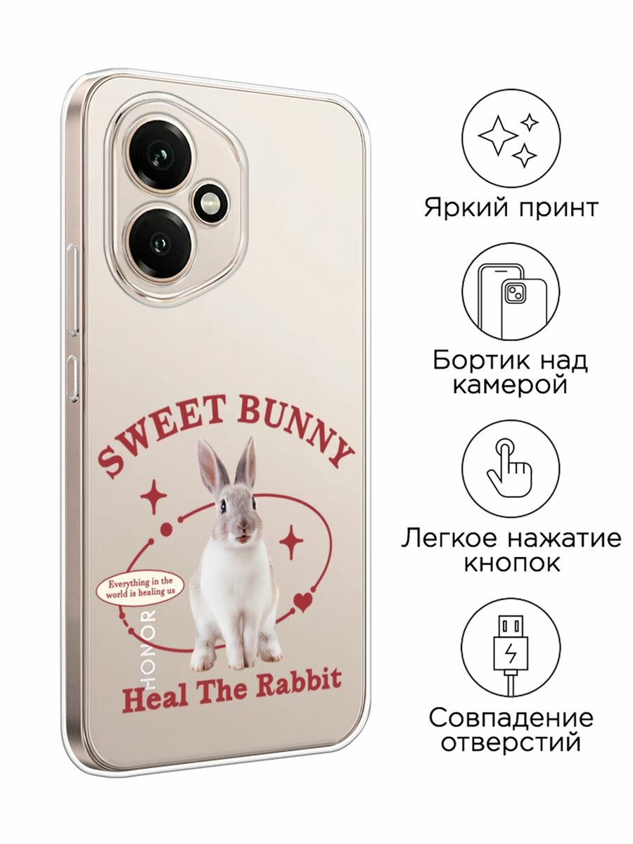 Чехол на Honor 400 / Хонор 400 с принтом "Heal the rabbit", прозрачный — фото 1