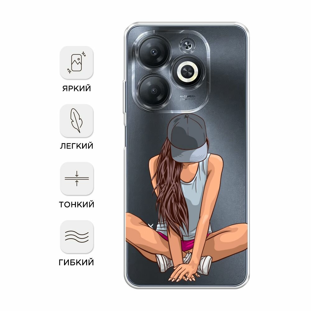 Чехол на Infinix Smart 8/8 HD/HOT 40i / Инфиникс Смарт 8/8 HD/HOT 40i с принтом "Девушка в кепочке", прозрачный — фото 1