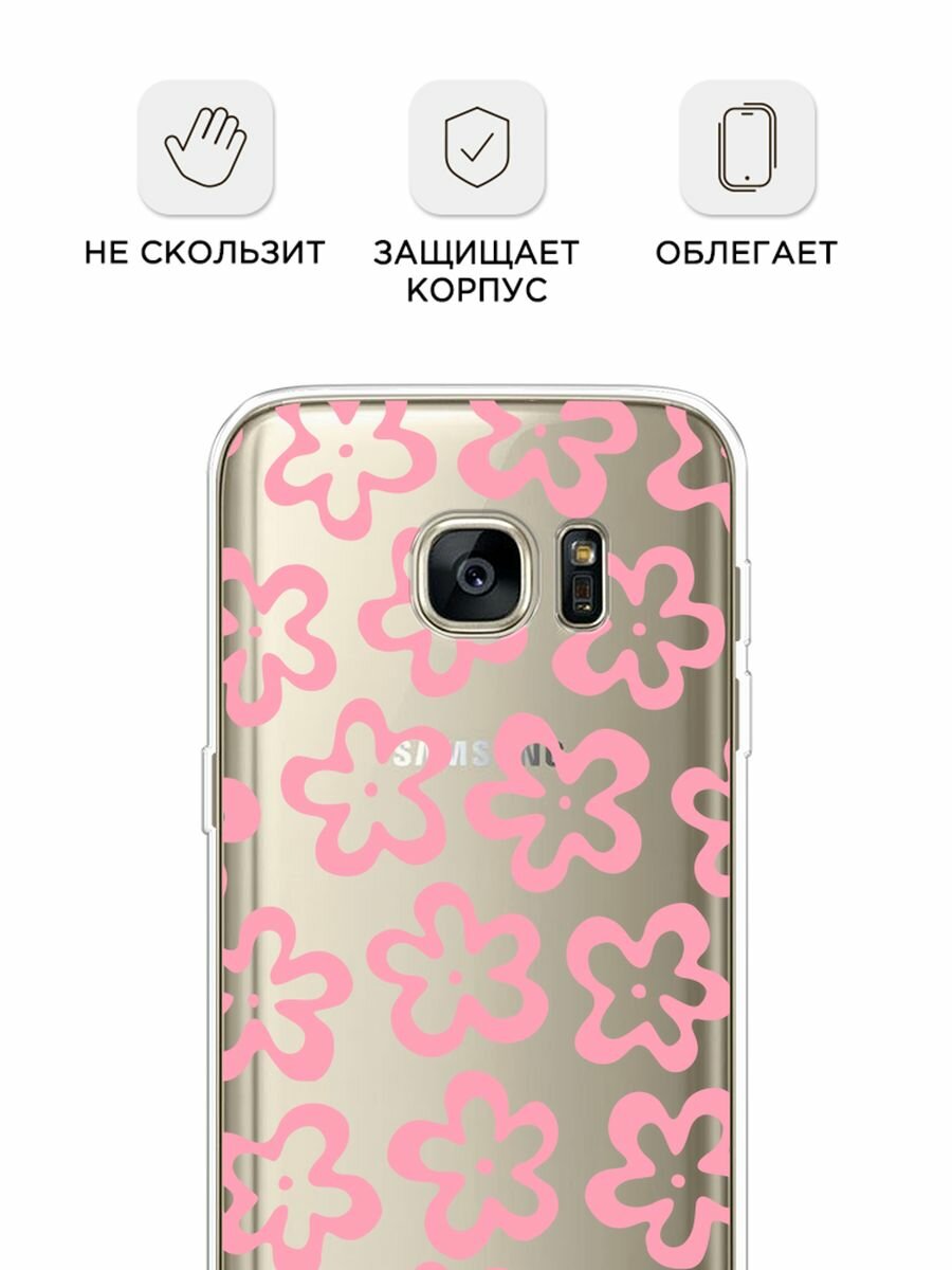 Чехол на Samsung Galaxy S7 / Самсунг Галакси С 7 с принтом "Простые розовые цветочки", прозрачный — фото 1