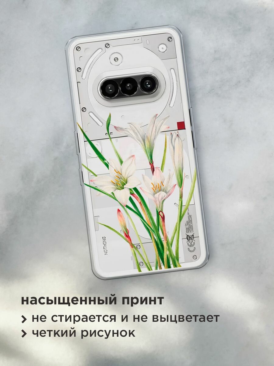 Чехол на Nothing Phone 3a / Нотинг Фон 3а с принтом "White lily", прозрачный — фото 1
