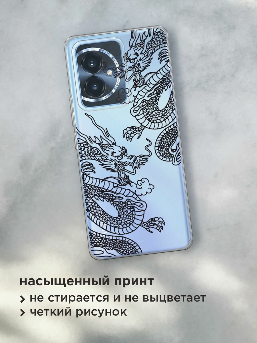 Чехол на Honor 100 / Хонор 100 с принтом "Два китайских дракона", прозрачный — фото 1
