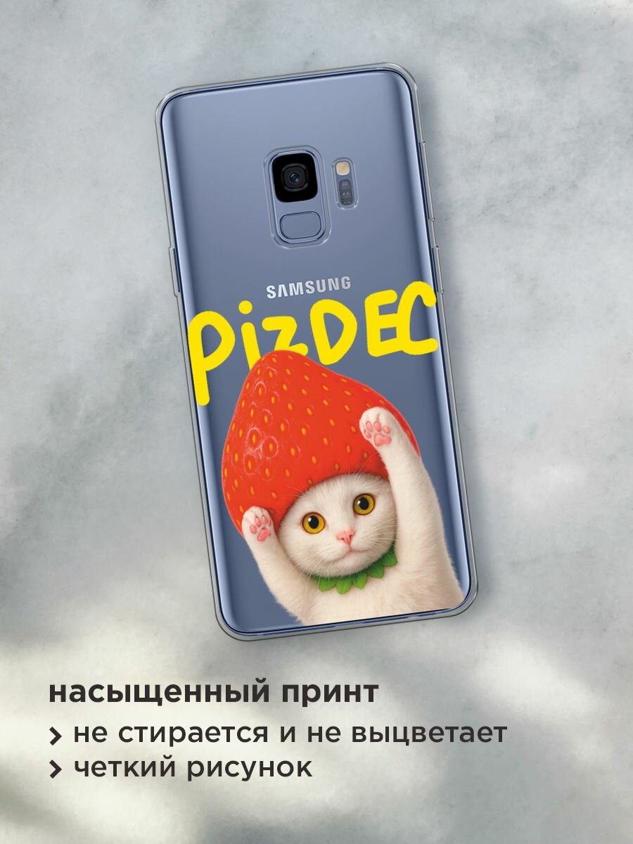 Чехол на Samsung Galaxy S9 / Самсунг Галакси С9 с принтом "Котик с надписью", прозрачный — фото 1