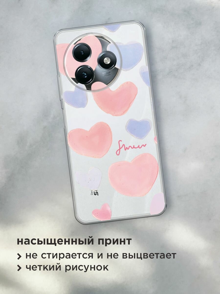 Чехол на Itel S24 / Ител S24 с принтом "Пастельные сердечки", прозрачный — фото 1