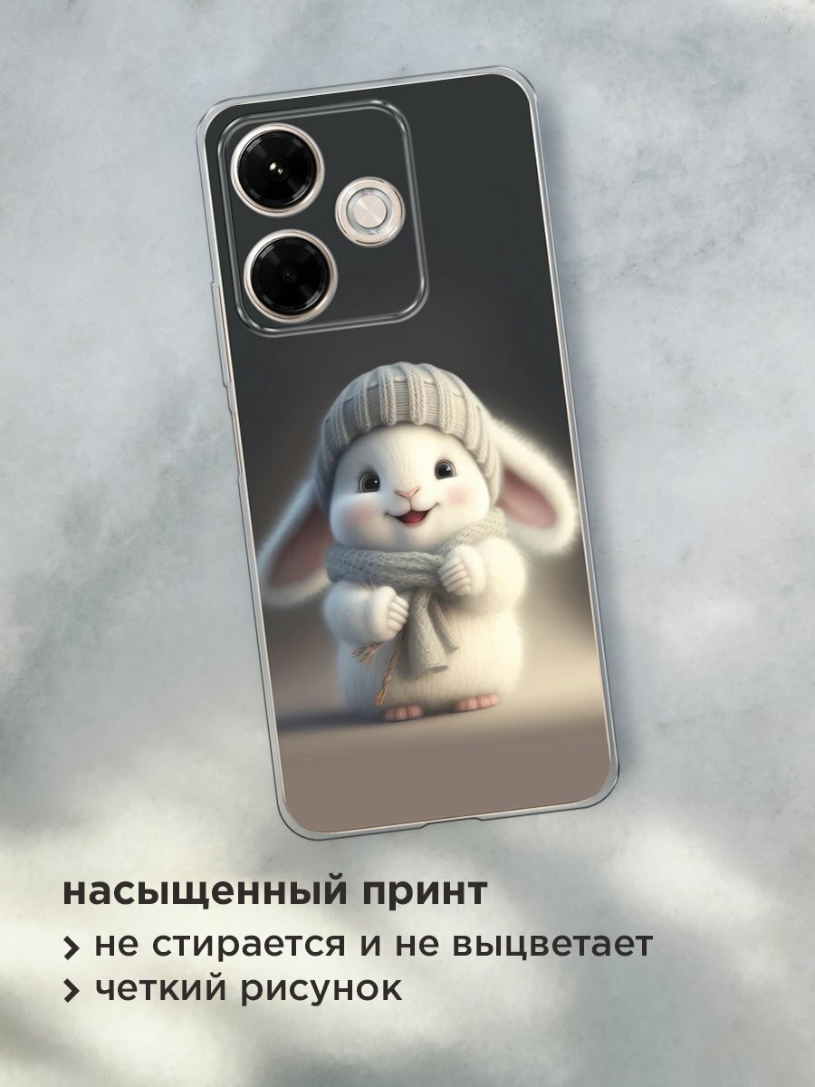Чехол на Xiaomi Redmi 13X / Сяоми Редми 13X с принтом "Белый крольчонок в шапке" — фото 1