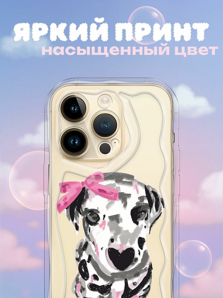 Чехол на Apple iPhone 14 Pro / Айфон 14 Про с принтом "Далматинец с бантиком 3" — фото 1