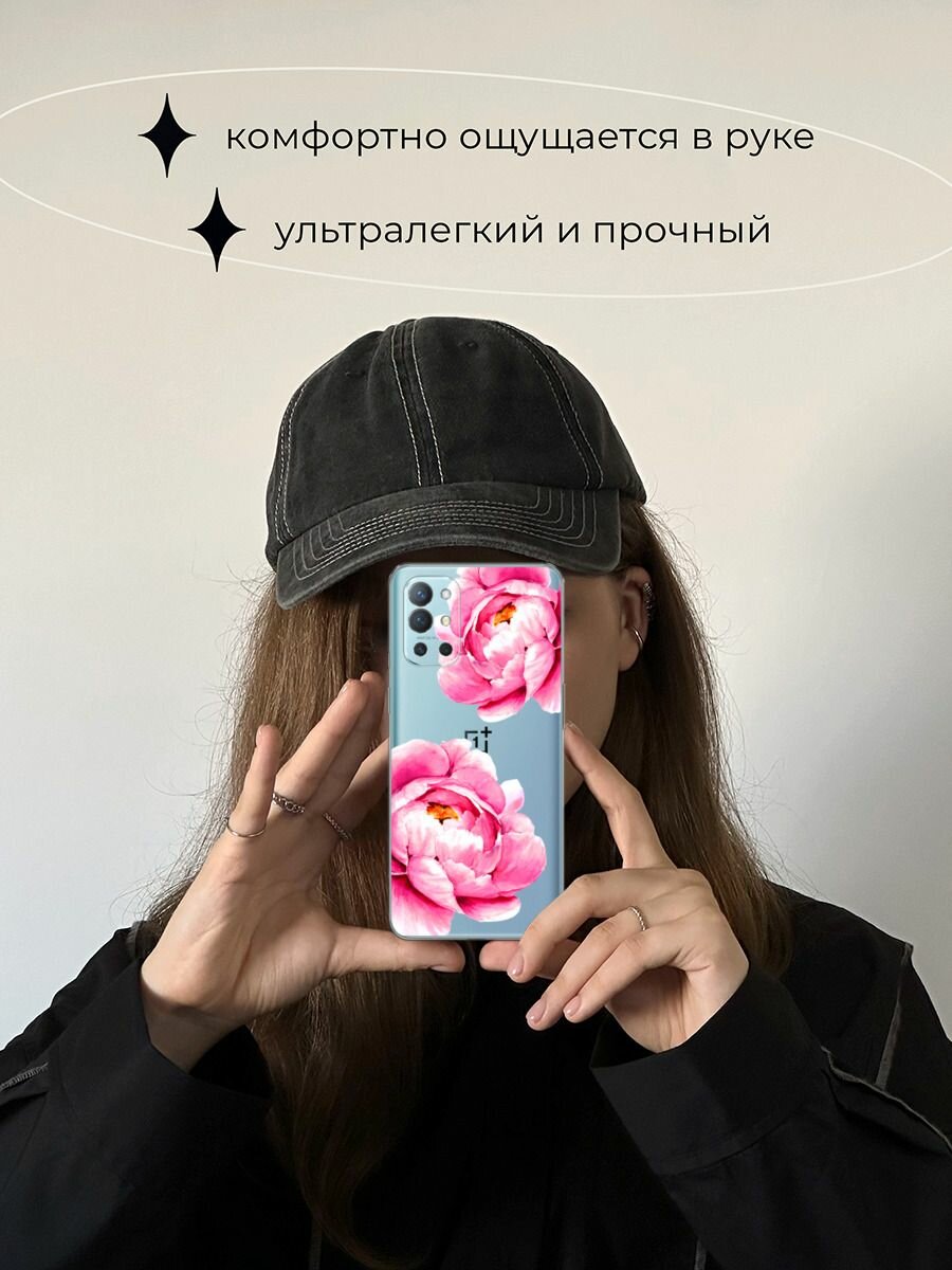 Чехол на OnePlus 9R / ВанПлас 9R с принтом "Open peonies", прозрачный — фото 1