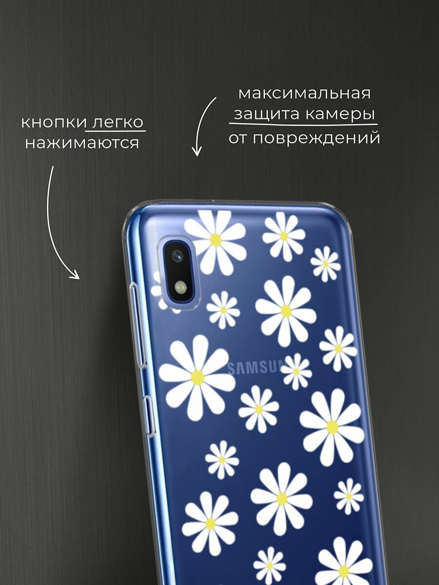 Чехол на Samsung Galaxy A10 / Самсунг Галакси А10 с принтом "Большие ромашки", прозрачный — фото 1