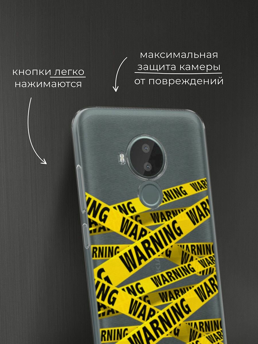 Чехол на Nokia C30 / Нокия C30 с принтом "Warning!", прозрачный — фото 1