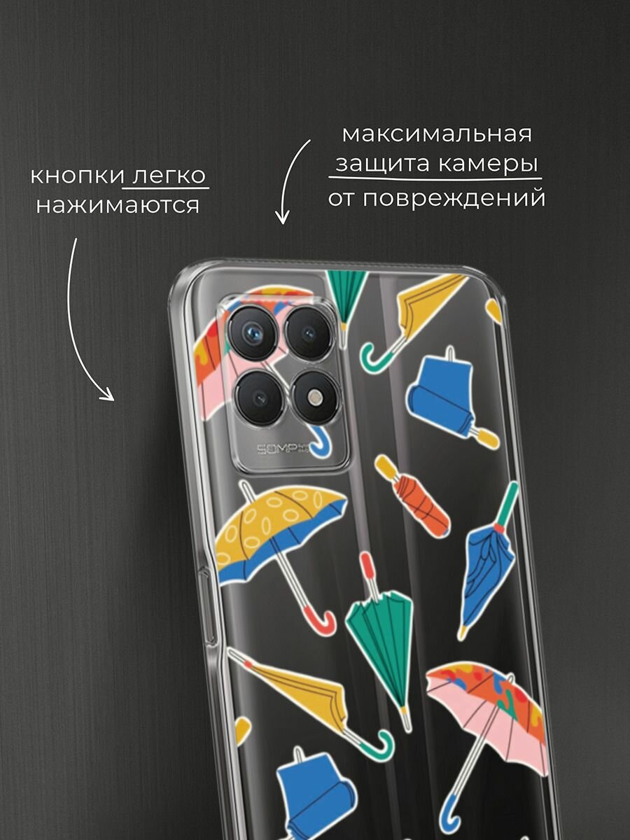 Чехол на Realme 8i / Реалми 8i с принтом "Зонты паттерн", прозрачный — фото 1