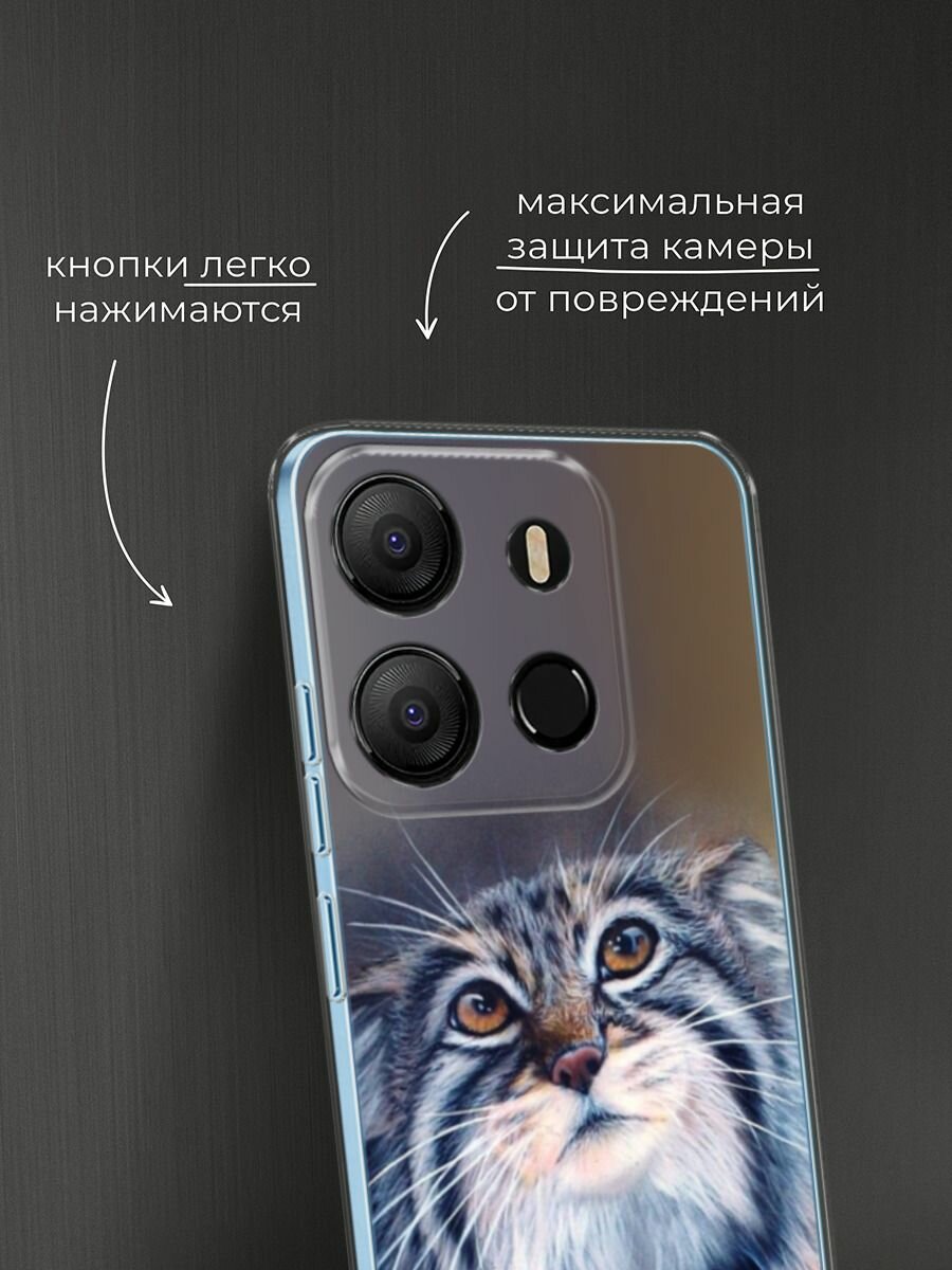 Силиконовый чехол на Tecno Pop 7 / Текно Поп 7 с принтом "Кот манул 2" — фото 1