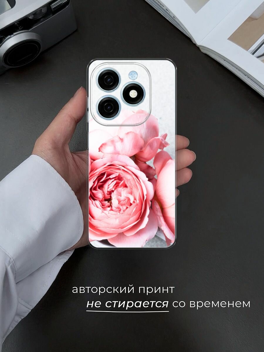 Чехол на Tecno Spark 20 / Текно Спарк 20 с принтом "Пионы на белом" — фото 1