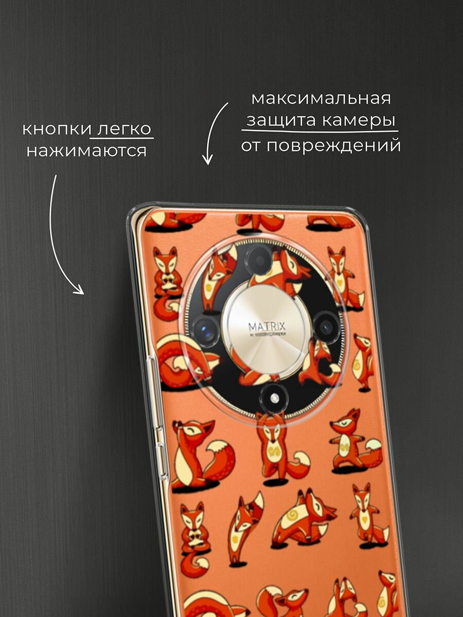 Чехол на Honor X9b / Хонор X9B с принтом "Йога для лисы", прозрачный — фото 1