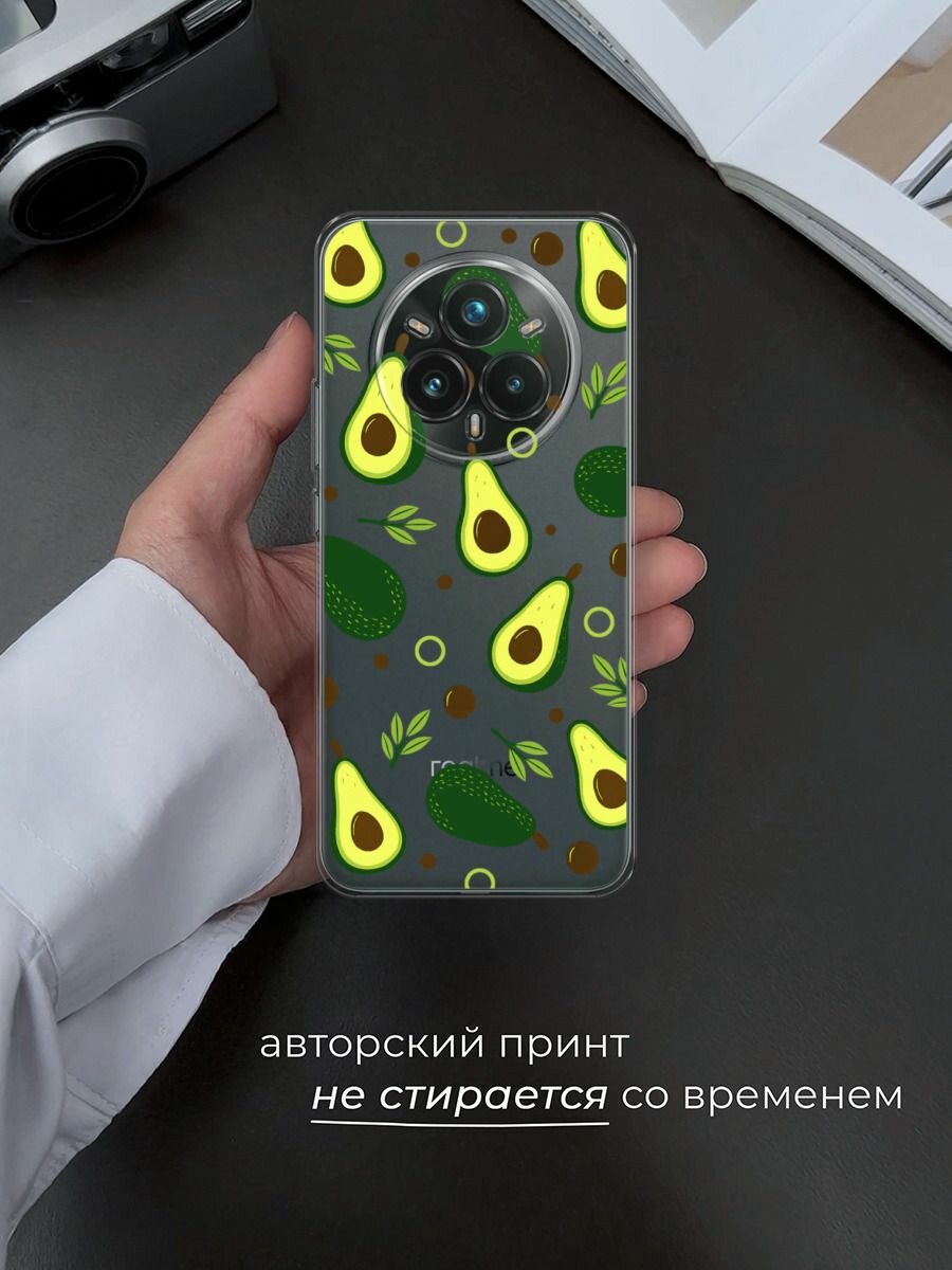 Чехол на Realme 14 Pro / Реалми 14 Про с принтом "Авокадо паттерн", прозрачный — фото 1