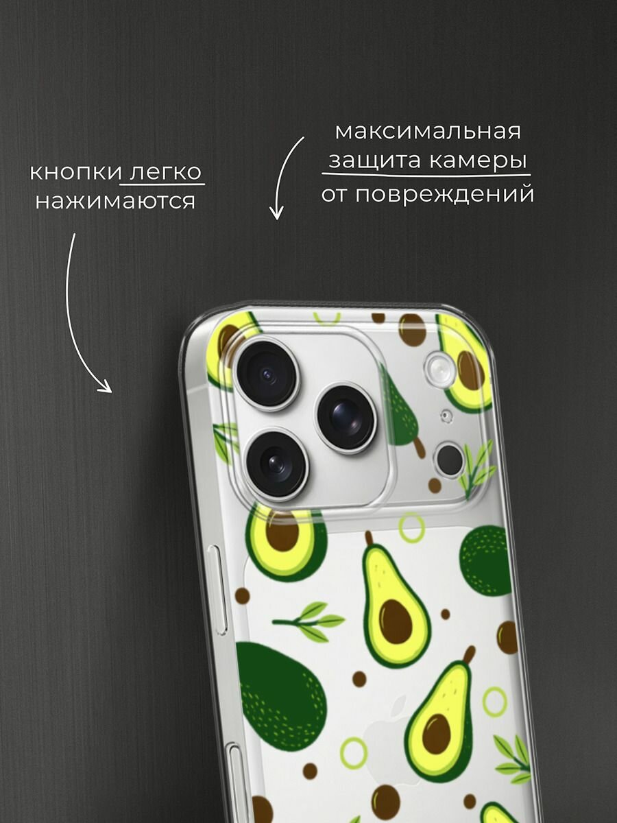 Чехол на Apple iPhone 17 Pro / Айфон 17 Про с принтом "Авокадо паттерн", прозрачный — фото 1