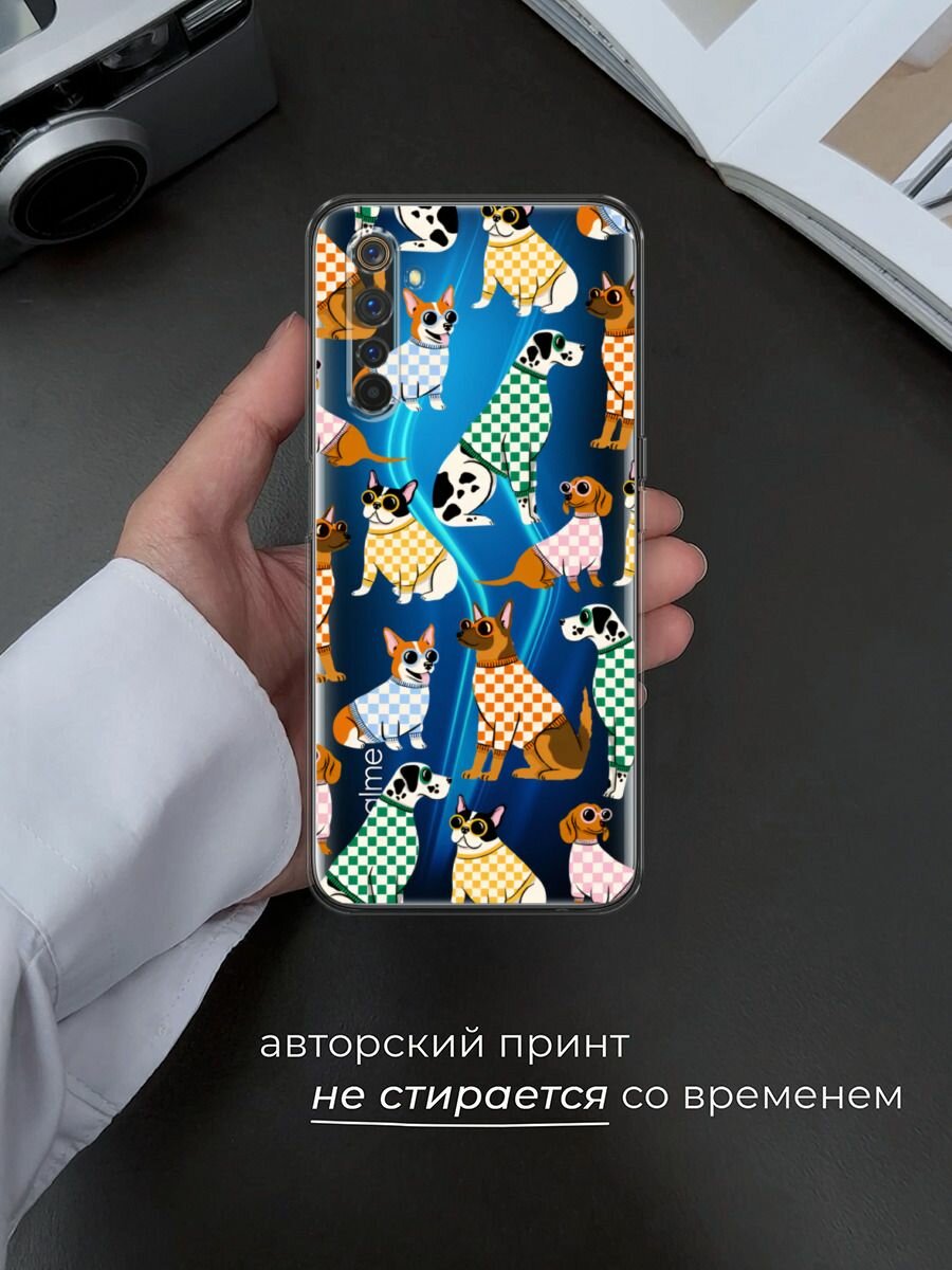 Чехол на Realme 6 Pro / Реалми 6 Про с принтом "Крутые песели", прозрачный — фото 1
