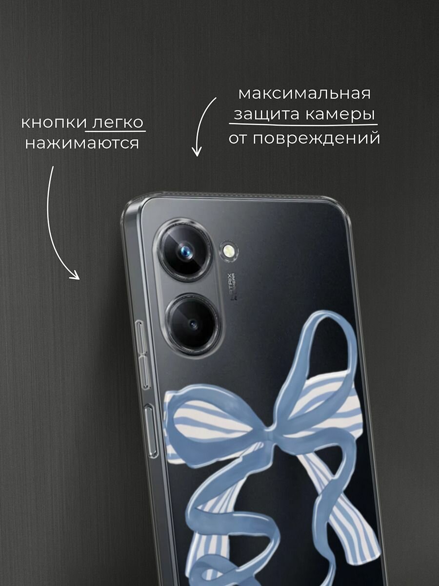 Чехол на Realme 10 Pro / Реалми 10 Про с принтом "Полосатый голубой бант 2" — фото 1