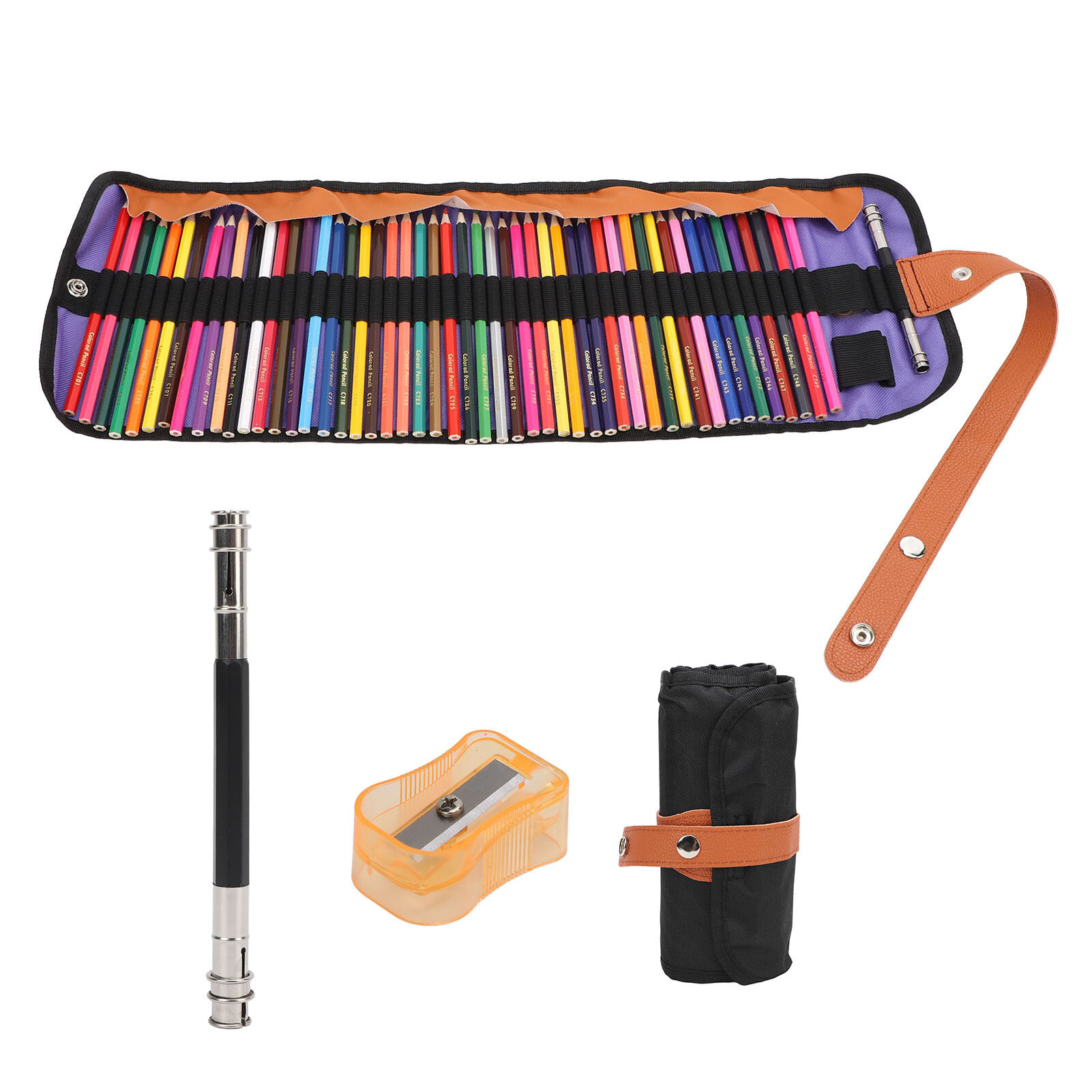 Набор из 50 цветных карандашей, насыщенные цвета, карандаши для рисования с точилкой-удлинителем и сумкой-свертком