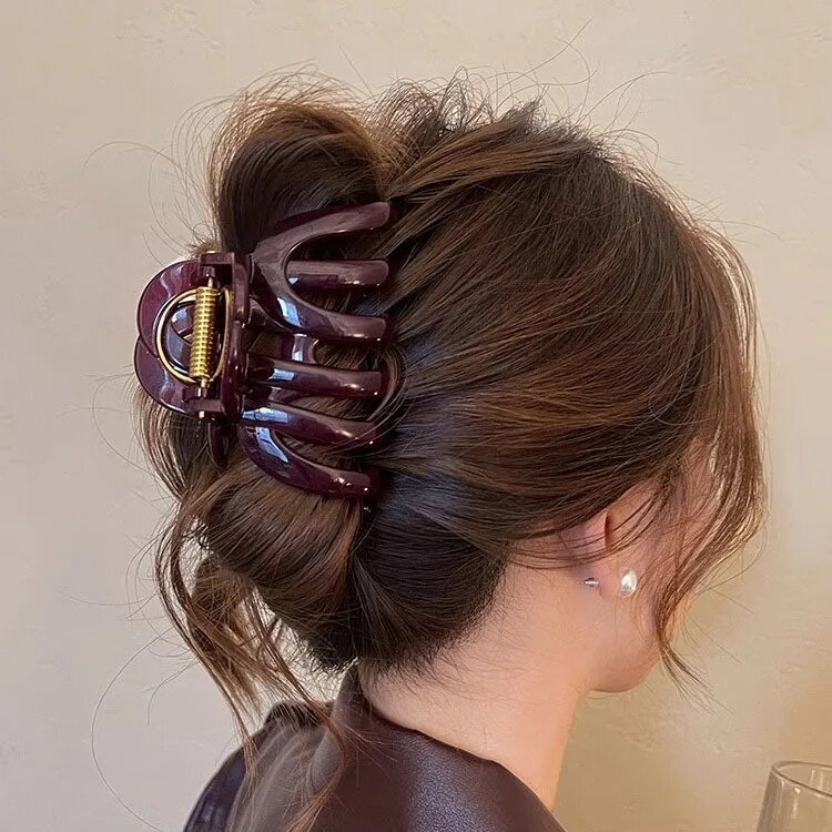 Винтажные заколки-крабы в горошек с красным бантом Бордовый, Wine red