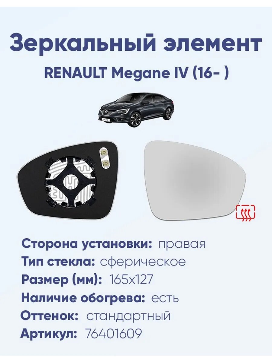 Зеркальный элемент правый RENAULT Megane IV (16- ) сфера нейтральный с обогревом