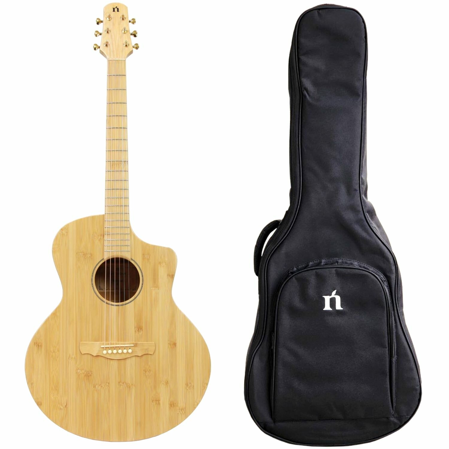 Акустическая гитара "Джамбо с вырезом", Целиком из массива Бамбука, С утепленным чехлом, Natasha
