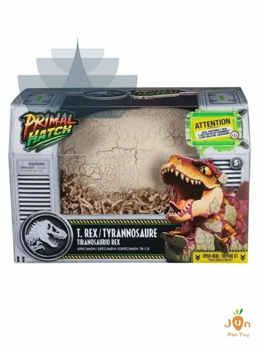 Мир юрского периода Spin Master Jurassic World Primal Hatch Tyrannosaurus Eggs / интерактивная игрушка-динозавр в яйце для детей, Включает более 100 звуков и интерактивных функций