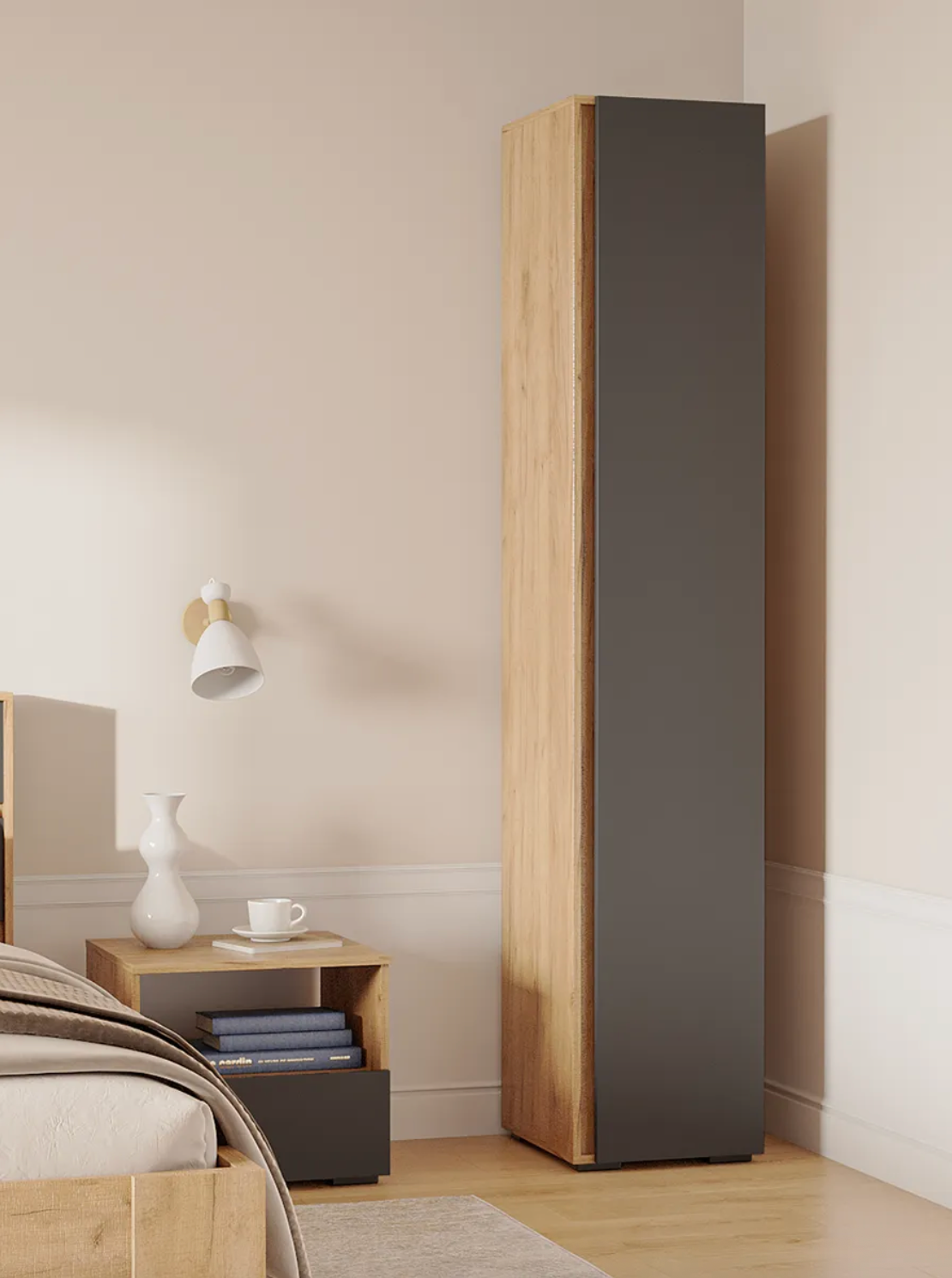 Шкаф-пенал узкий (40×210×46 см), графит — пенал со штангой Хелен ПН-01