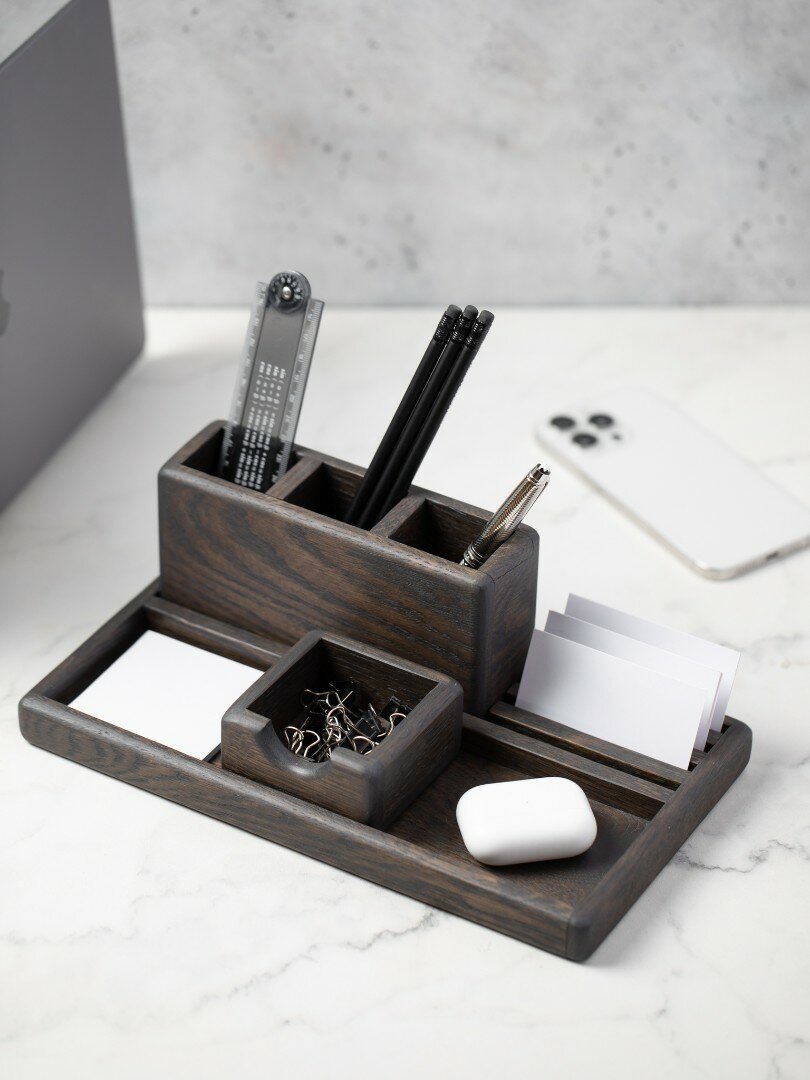 Канцелярский набор Foxwoodrus «Темный дуб», дерево, офисный, подарочный, черный