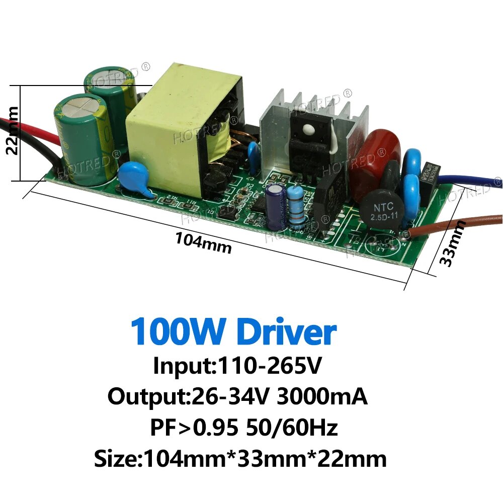 Трансформатор освещения HotRed 100W 110-265V DC24-42V 3000mA, 100W Driver